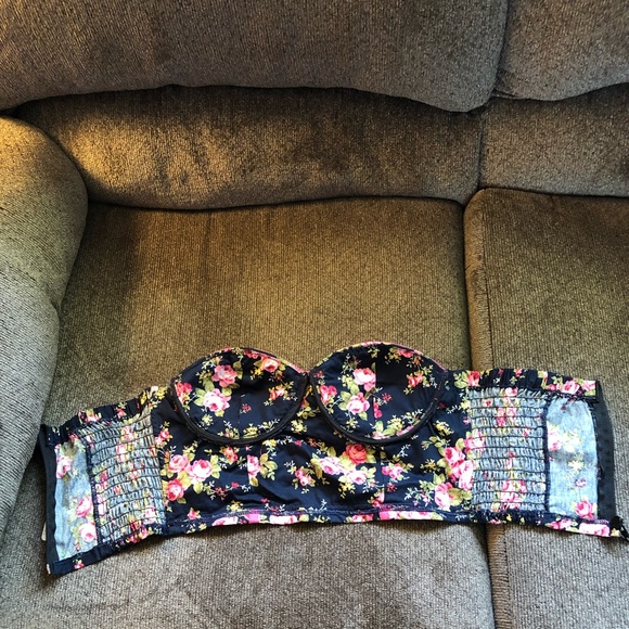 no brand | Tops | Flowered Strapless Bra Top Bluepink Roses | Poshmark